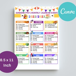 Printable PTO PTA Monthly/yearly, Pto/pta Parent , Ear at a Glance ...