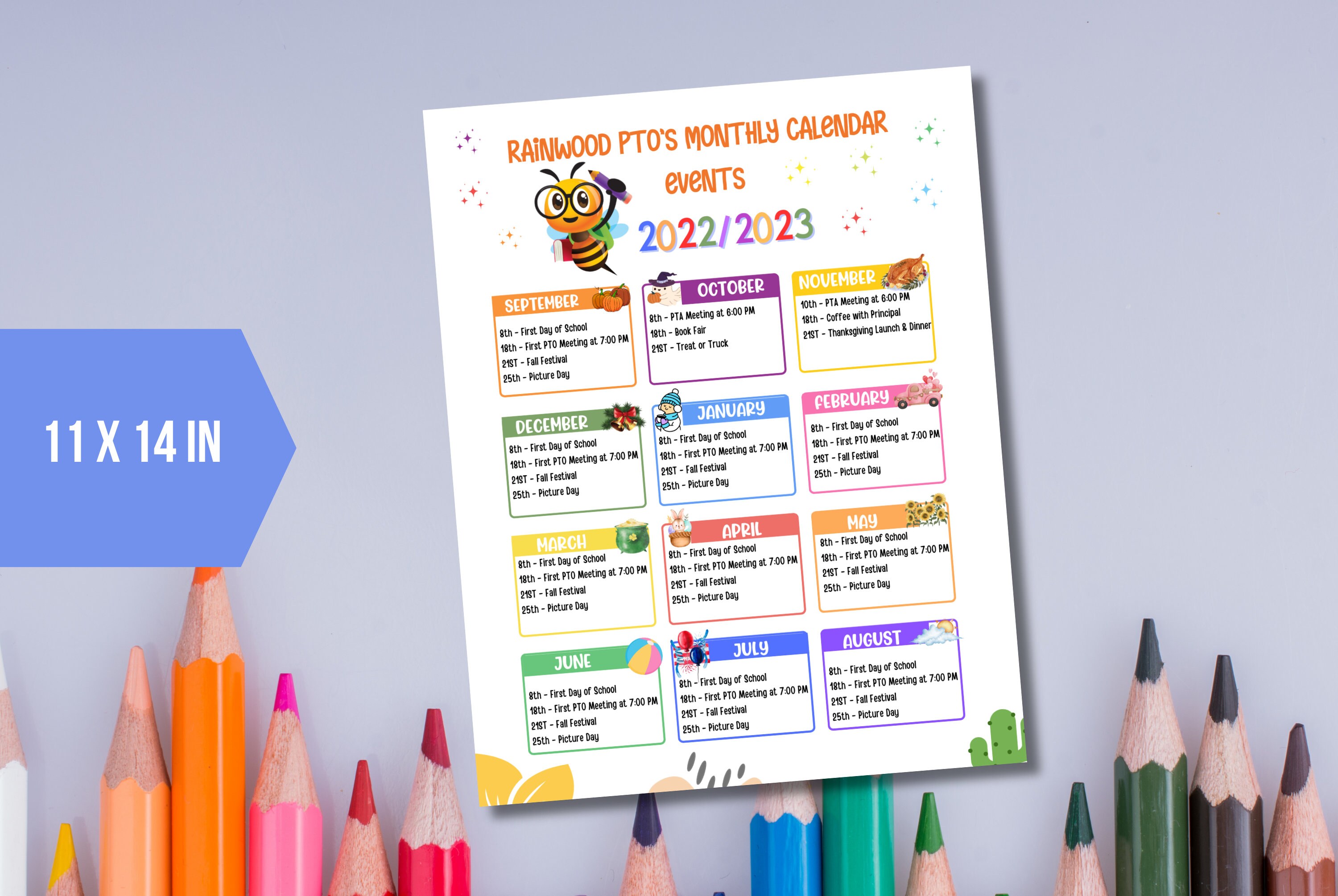 EDITABLE Monthly Event Calendar Flyer Template Year at a - Etsy