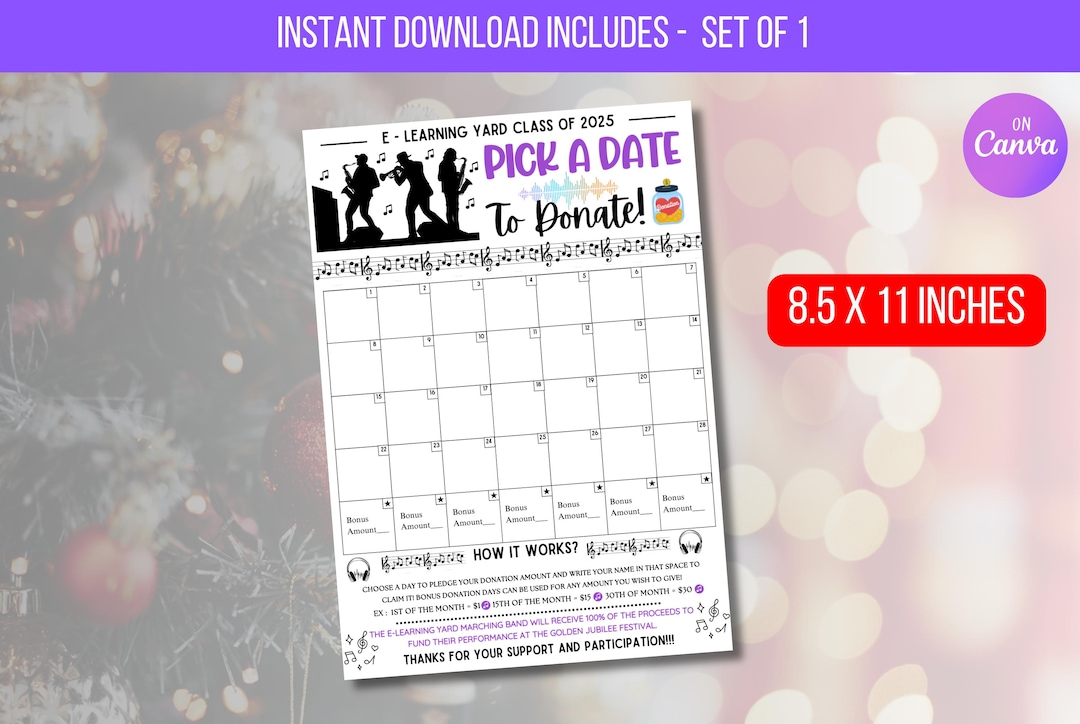 EDITABLE Pick A Date to Donate Fundraiser, Pay the Date Music ...