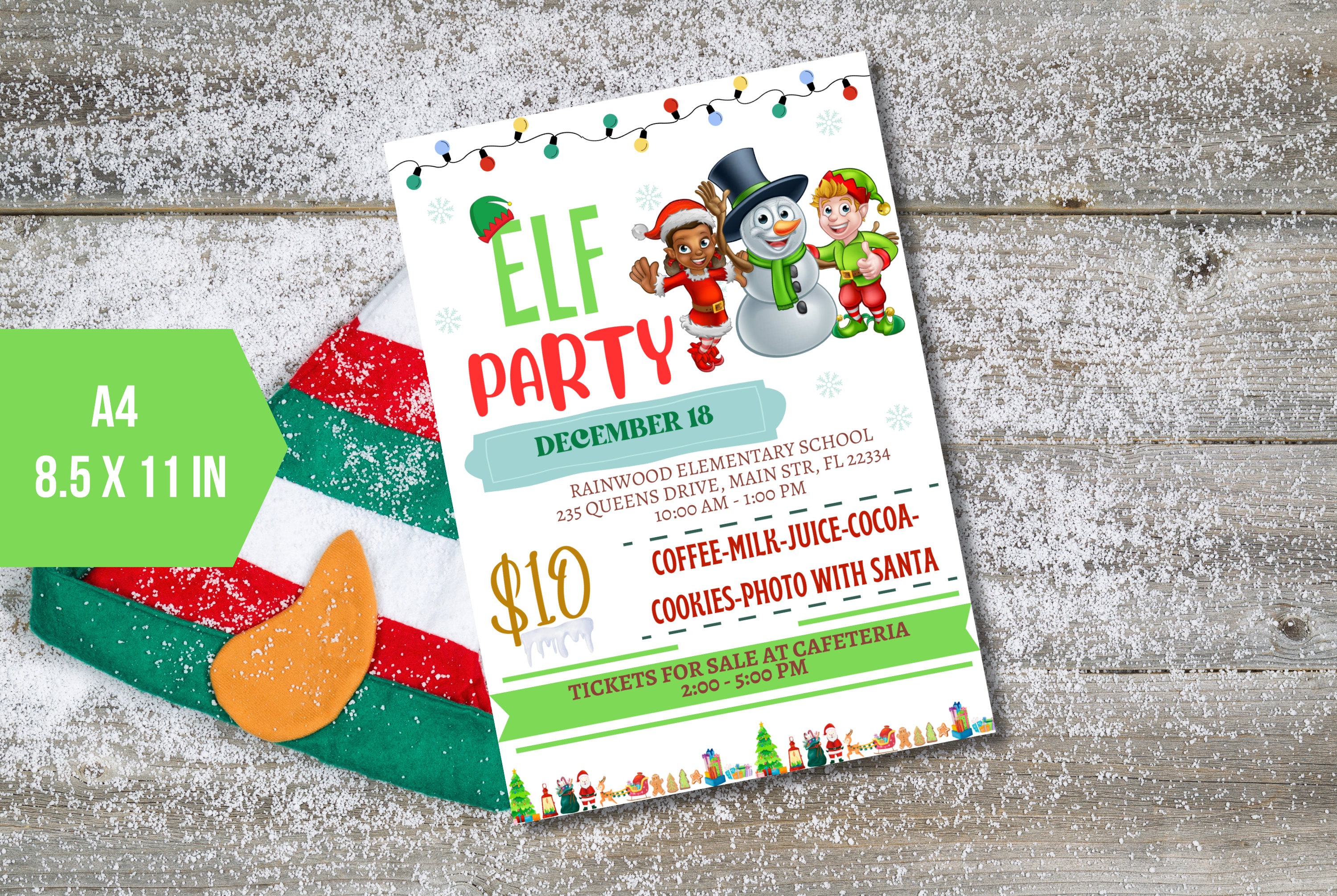 EDITABLE Elf Party Invite Flyer, Printable Party Invitation, Kid ...
