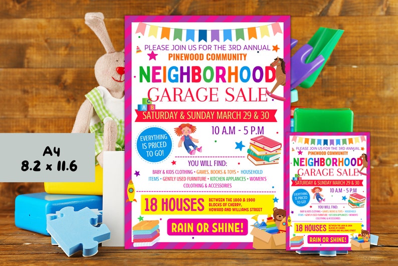 EDITABLE Garage Sale Flyer Template Neighborhood Yard Sale - Etsy