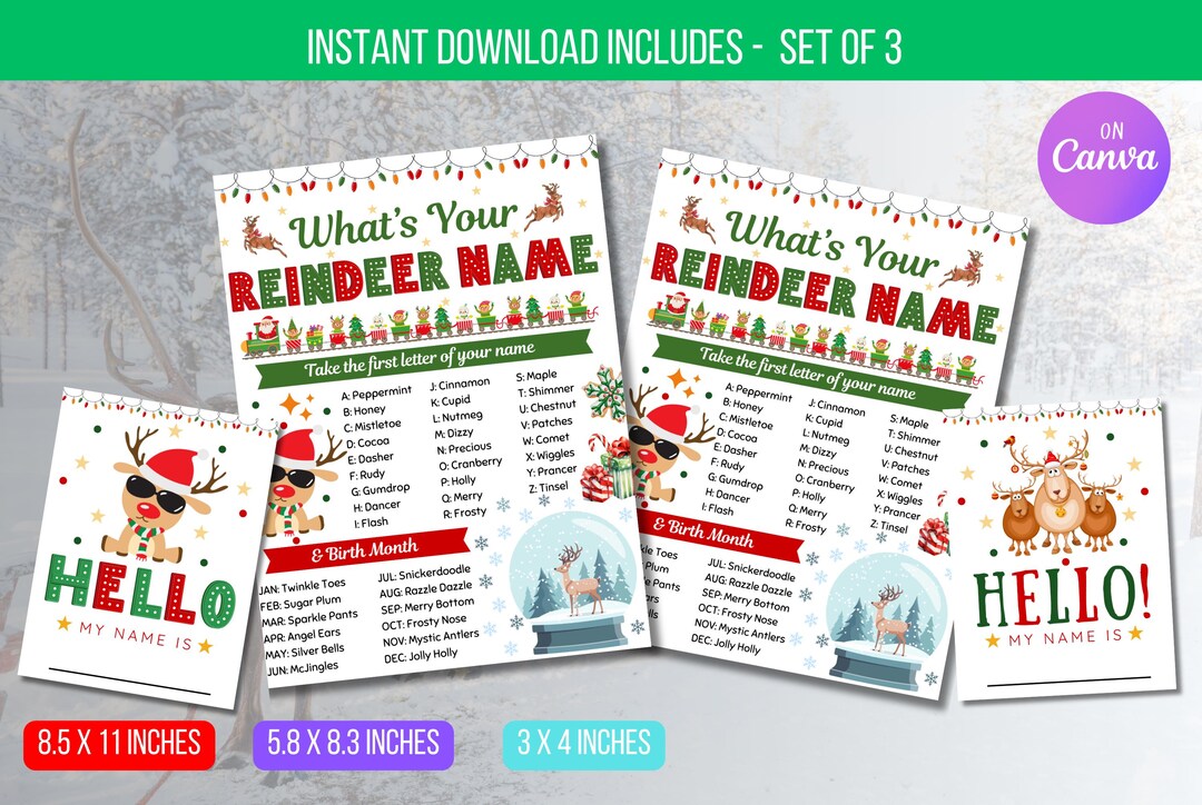 EDITABLE What's Your Reindeer Name Game, Christmas Party Activity With ...
