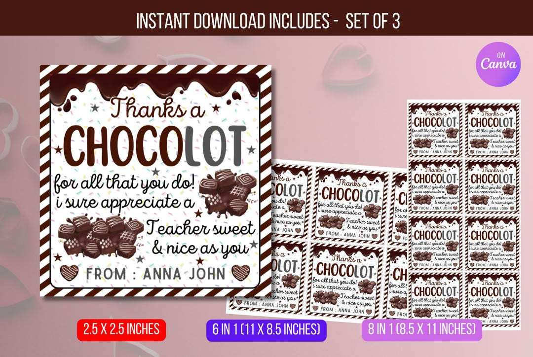 EDITABLE Thanks A Choco-lot Teacher Appreciation Tag, Chocolate Gift ...