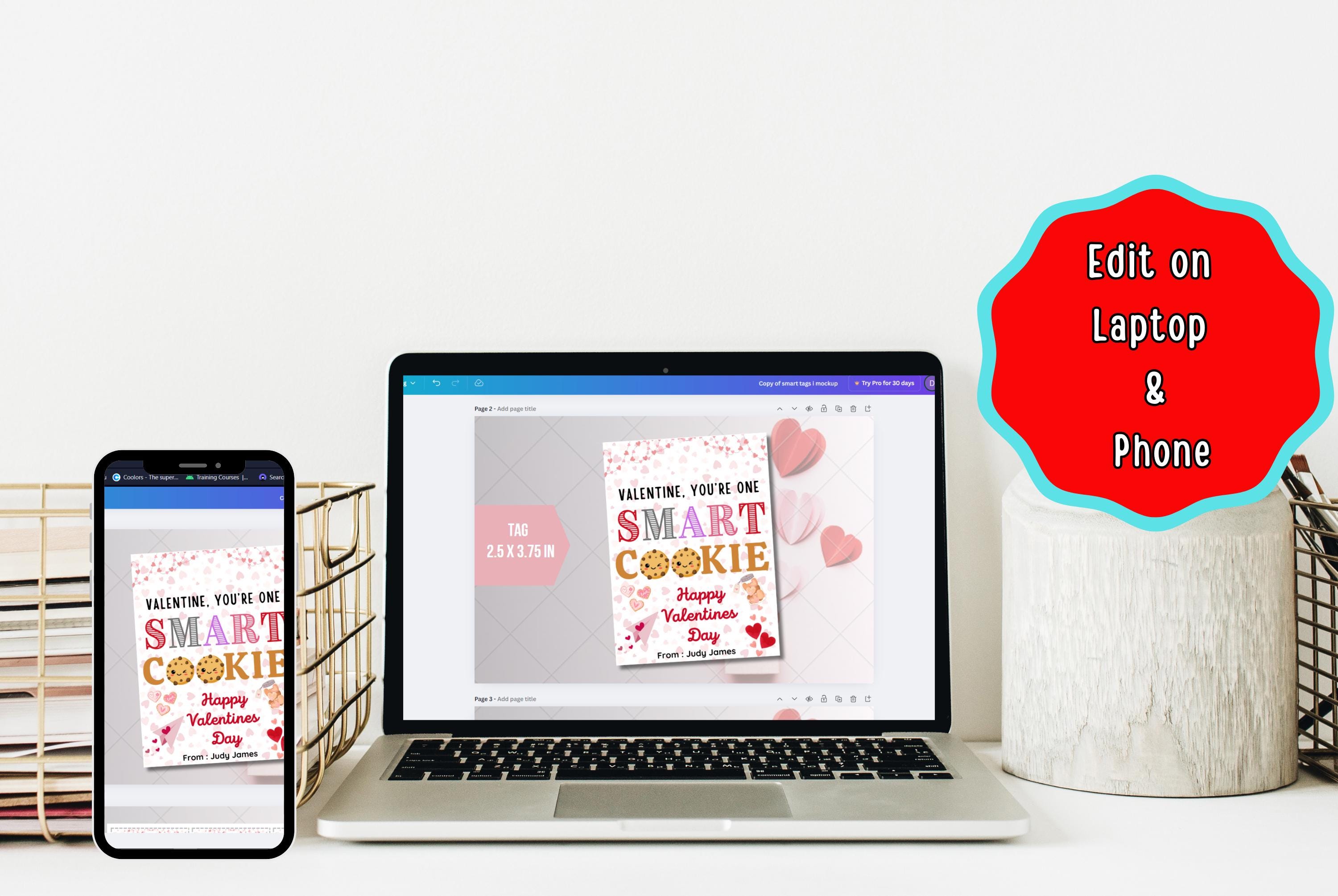 EDITABLE Smart Cookie Valentine's Day Gift Tag, Cookie Favor Tag ...
