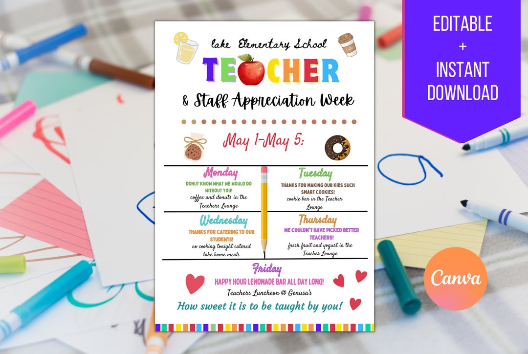 Editable Teacher Appreciation Staff Invitation Family Newsletter ...
