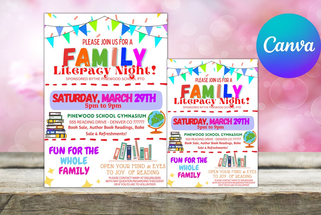Editable Family Literacy Night Flyer, PTO PTA Reading Book Sale School ...