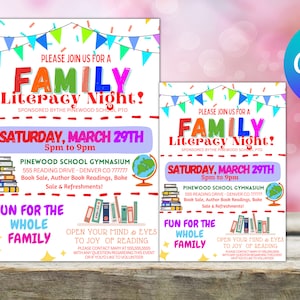 Editable Family Literacy Night Flyer, PTO PTA Reading Book Sale School ...