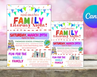 Editable Family Literacy Night Flyer, PTO PTA Reading Book Sale School ...
