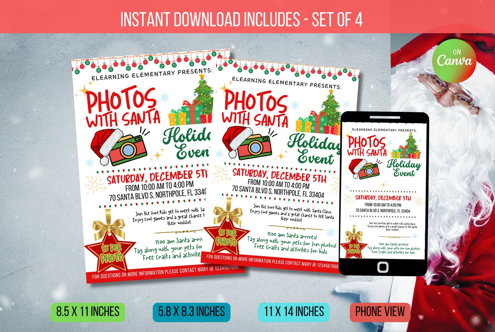 EDITABLE Photos With Santa Flyer, Printable Photos Invitation, Kid ...