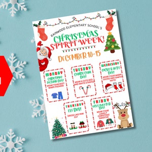 EDITABLE Christmas Spirit Week Flyer, Itinerary Schedule School Poster ...