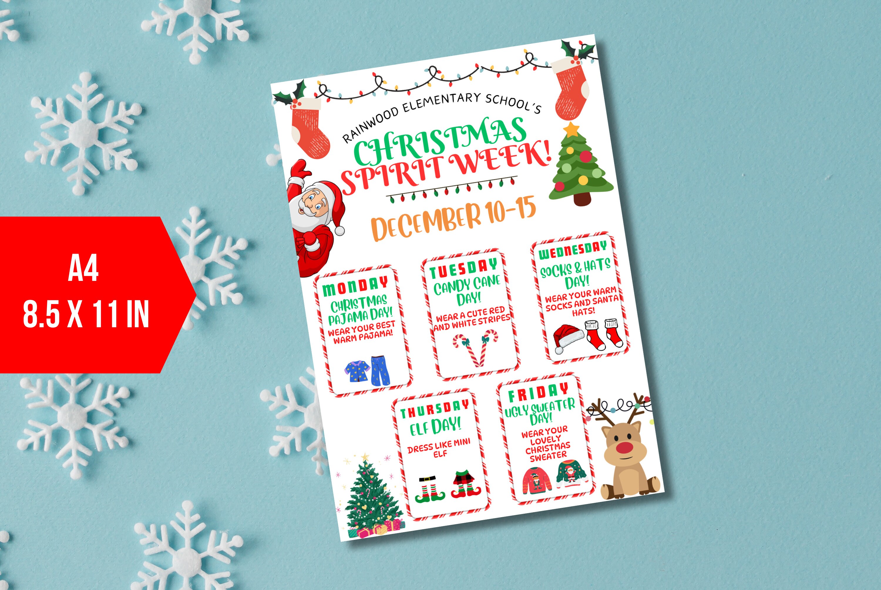EDITABLE Christmas Spirit Week Flyer, Itinerary Schedule School Poster ...