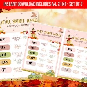 EDITABLE Fall Spirit Week Schedule Template, Printable Spirit Week ...