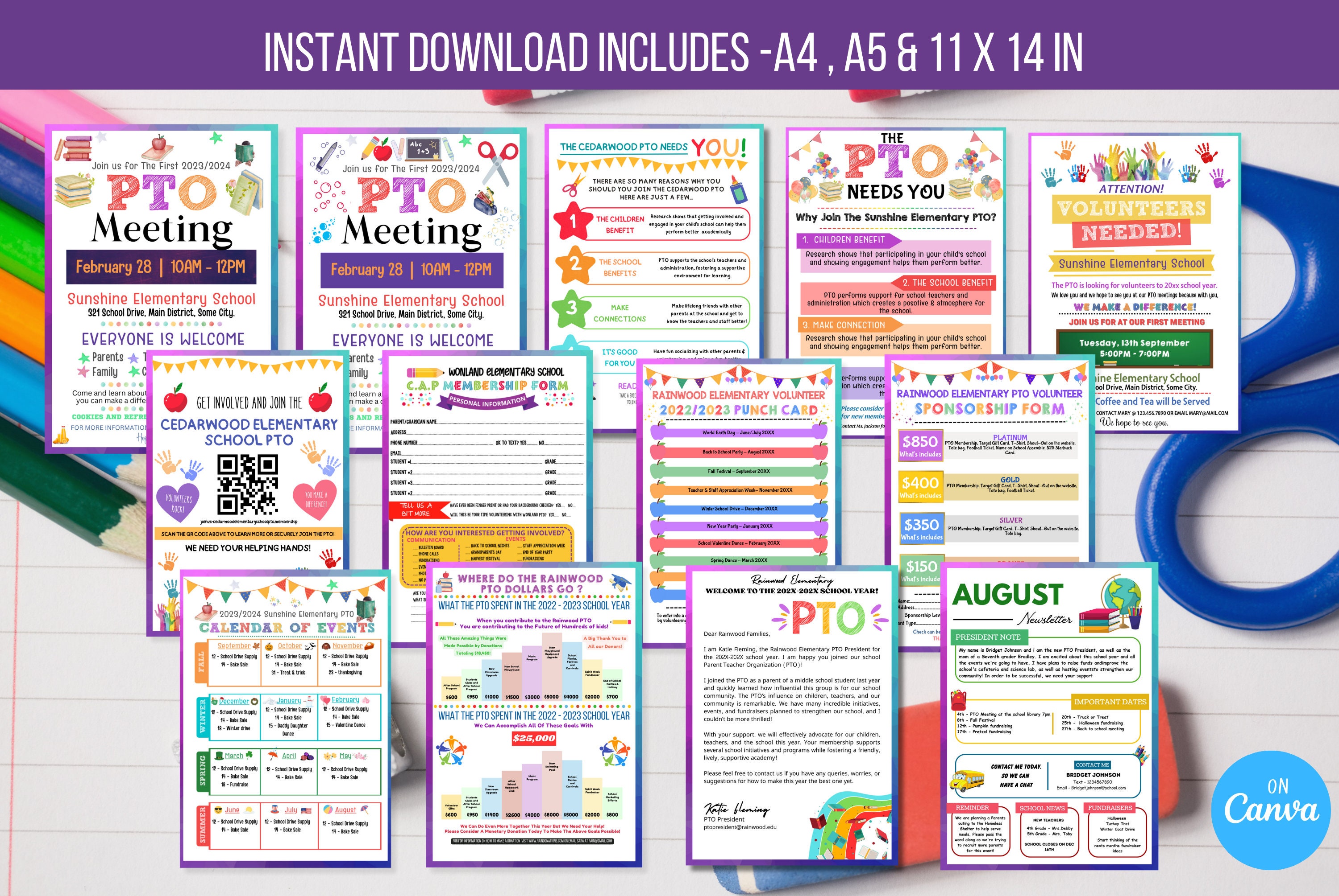 EDITABLE PTO Flyer Bundle, Printable School PTO Information Forms ...