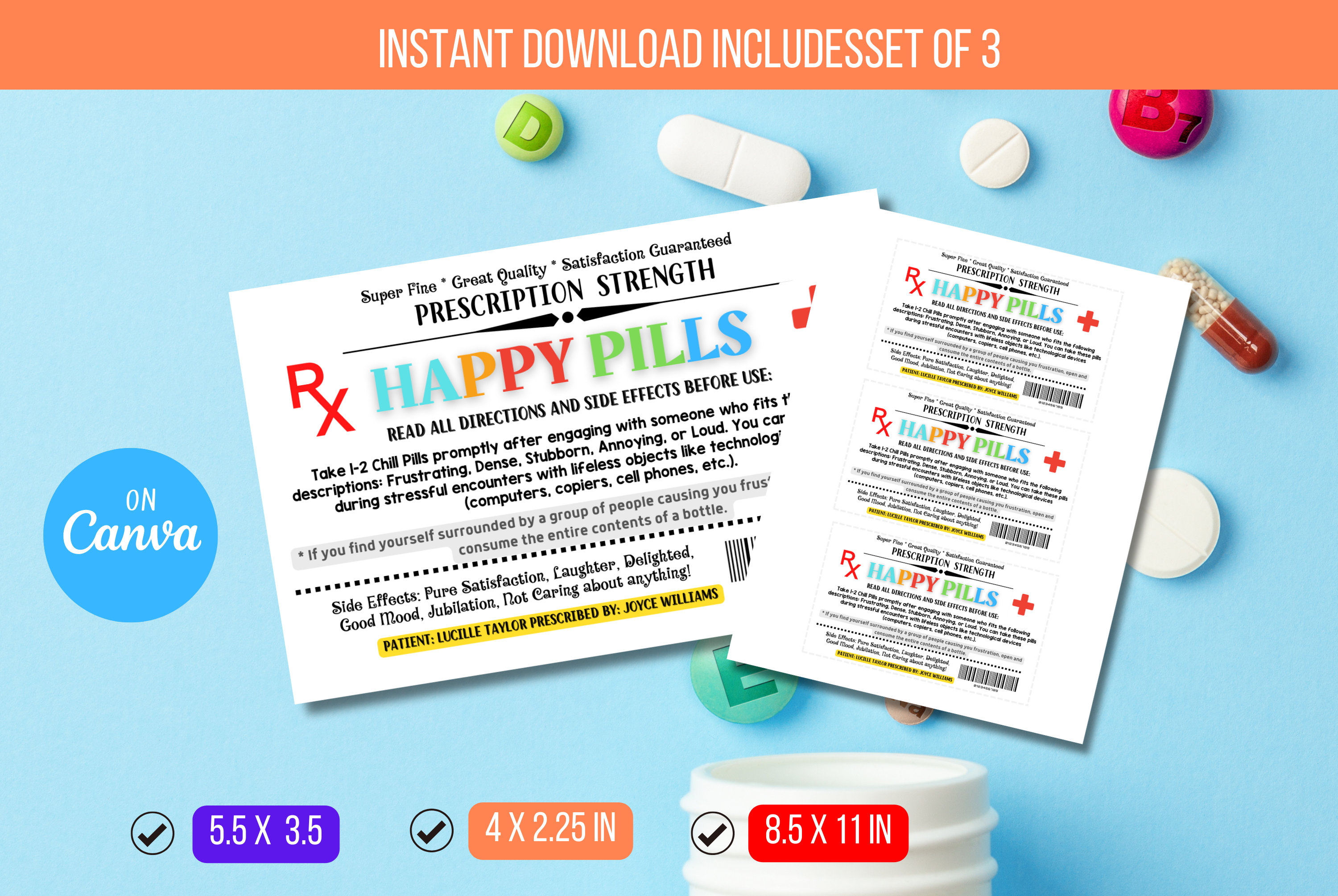EDITABLE Happy Pills Label, Funny Gag Gift Professional Office Gift ...