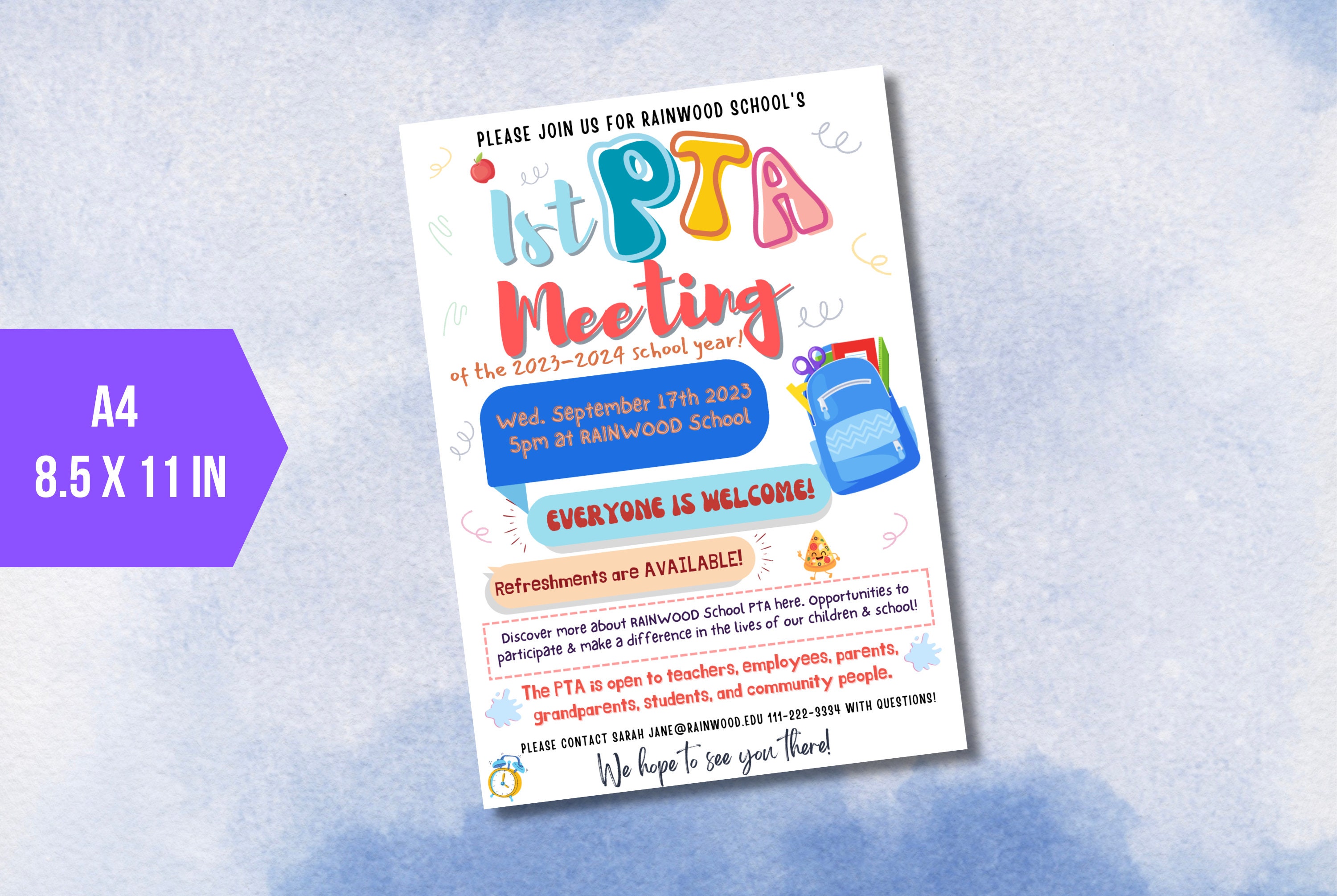 EDITABLE PTA Meeting Handout Flyer School Information Meeting - Etsy
