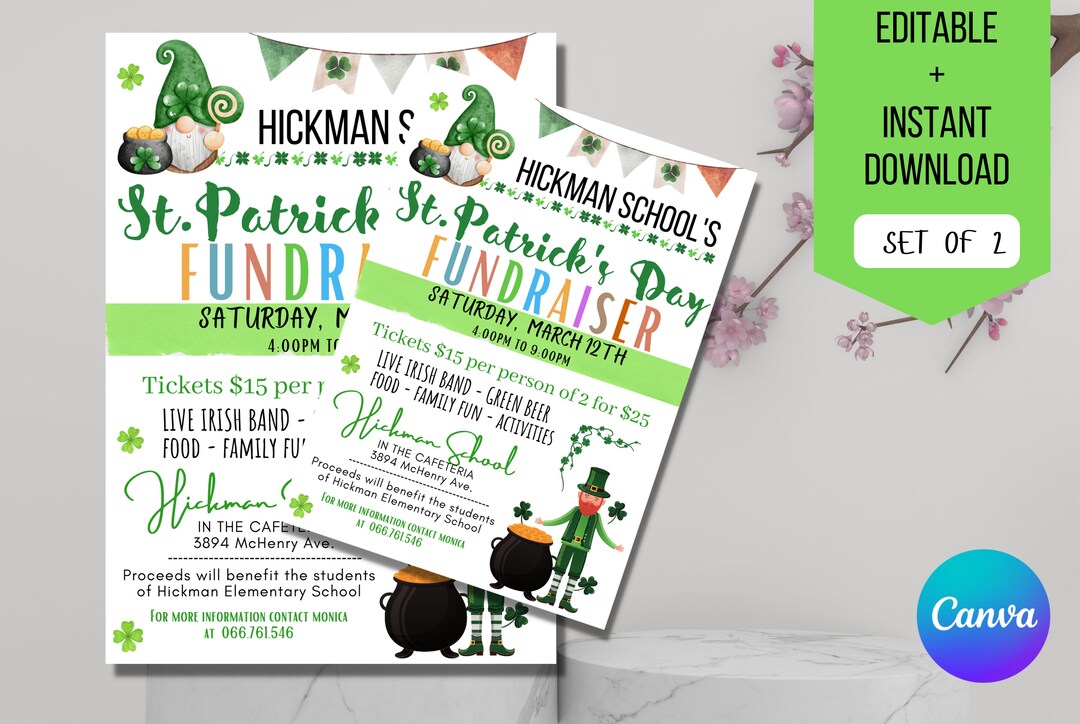 Editable St. Patricks Day Fundraiser Flyer, Shamrock Rainbow Spring ...