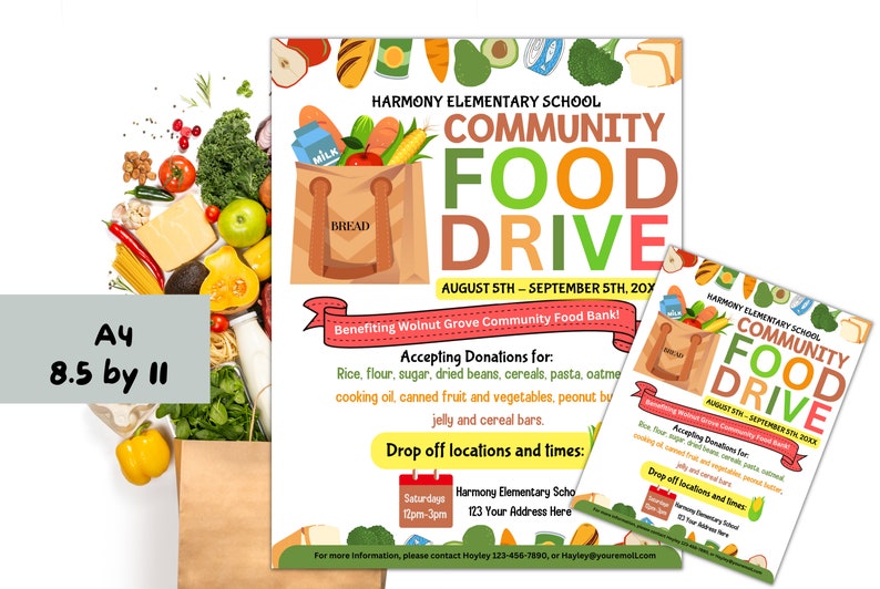 Editable Food Drive Flyer, School Church Fundraiser Invite, PTA PTO ...