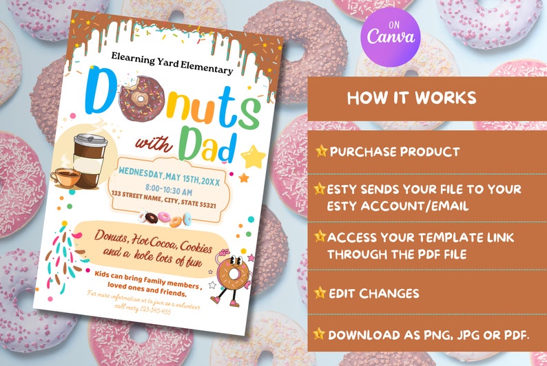 EDITABLE Donuts With Dad Flyer, Printable Donuts With Dad Invitation ...