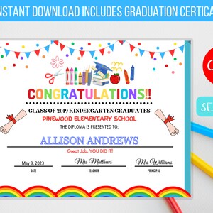 Printable Kindergarten Diploma, Editable School Diploma Certificate ...