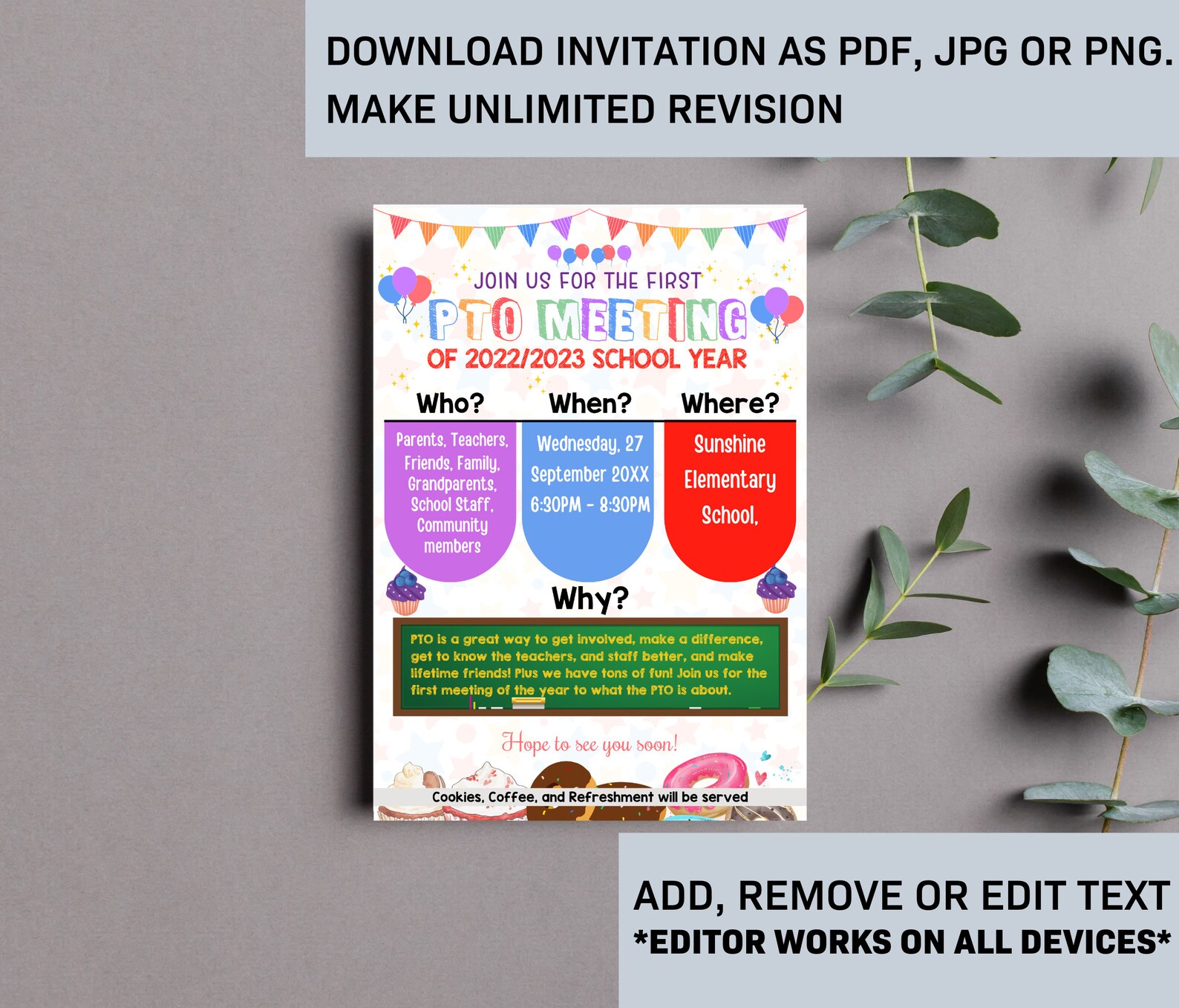 Printable/editable PTO PTA Meeting Flyer, School PTO Meeting Flyer ...
