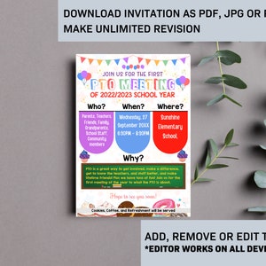 Printable/editable PTO PTA Meeting Flyer, School PTO Meeting Flyer ...