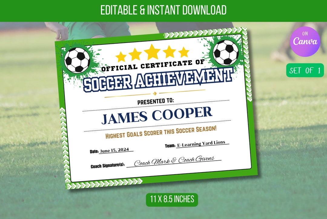 EDITABLE Soccer Award Certificate, Team Soccer Award Cert, Soccer Party ...