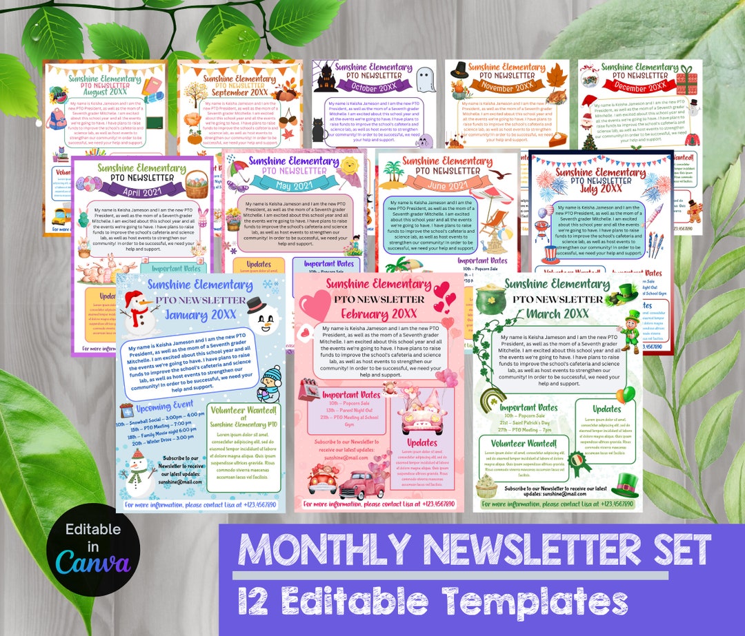 Editable Yearly/monthly Newsletter Template Set, Classroom Printable ...