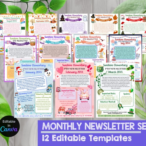 Yearly Newsletter Editable Template PTO PTA Newsletter - Etsy
