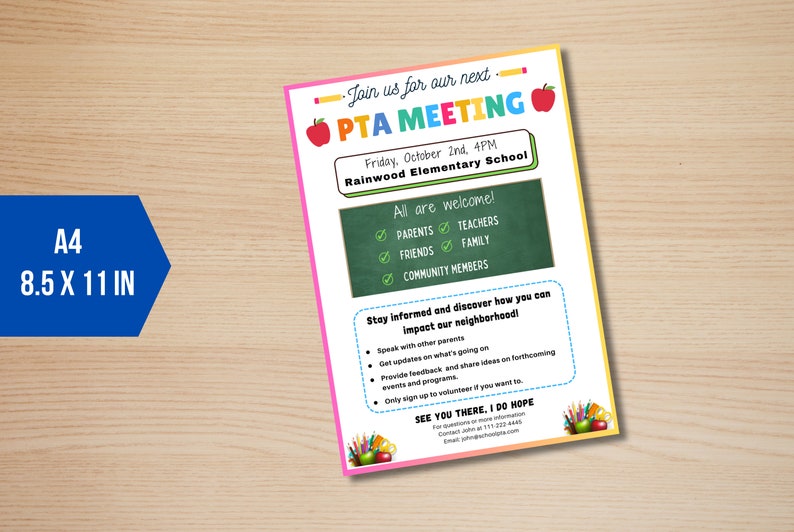 EDITABLE PTA Meeting Handout Flyer School Information Meeting - Etsy