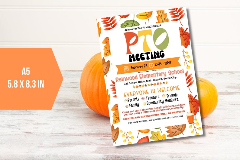 EDITABLE Fall PTO PTA Meeting Handout Flyer, School Information Meeting ...