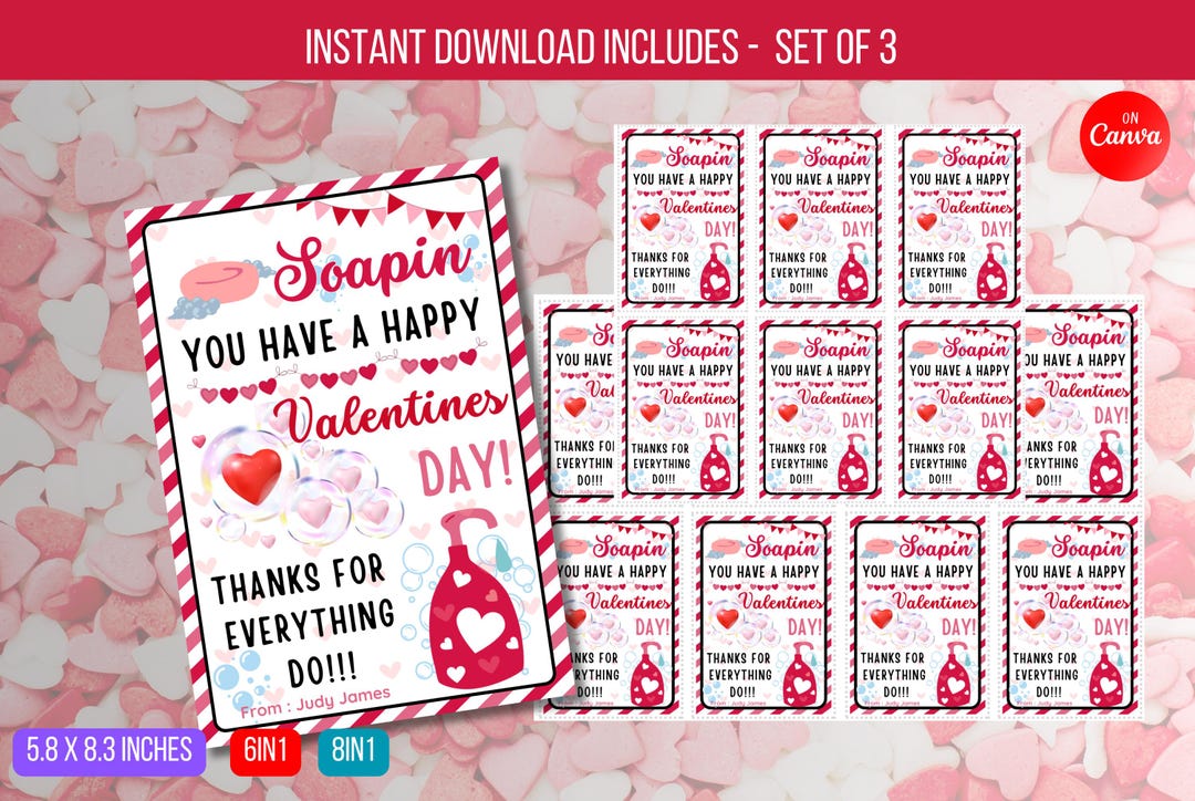 EDITABLE Valentine Soap Gift Tag, Dish Hand Teacher Staff Employee ...