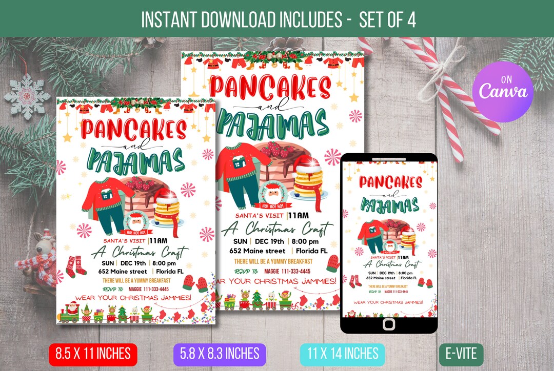 EDITABLE Pancake and Pajamas Invitation Flyer, School Community Event ...