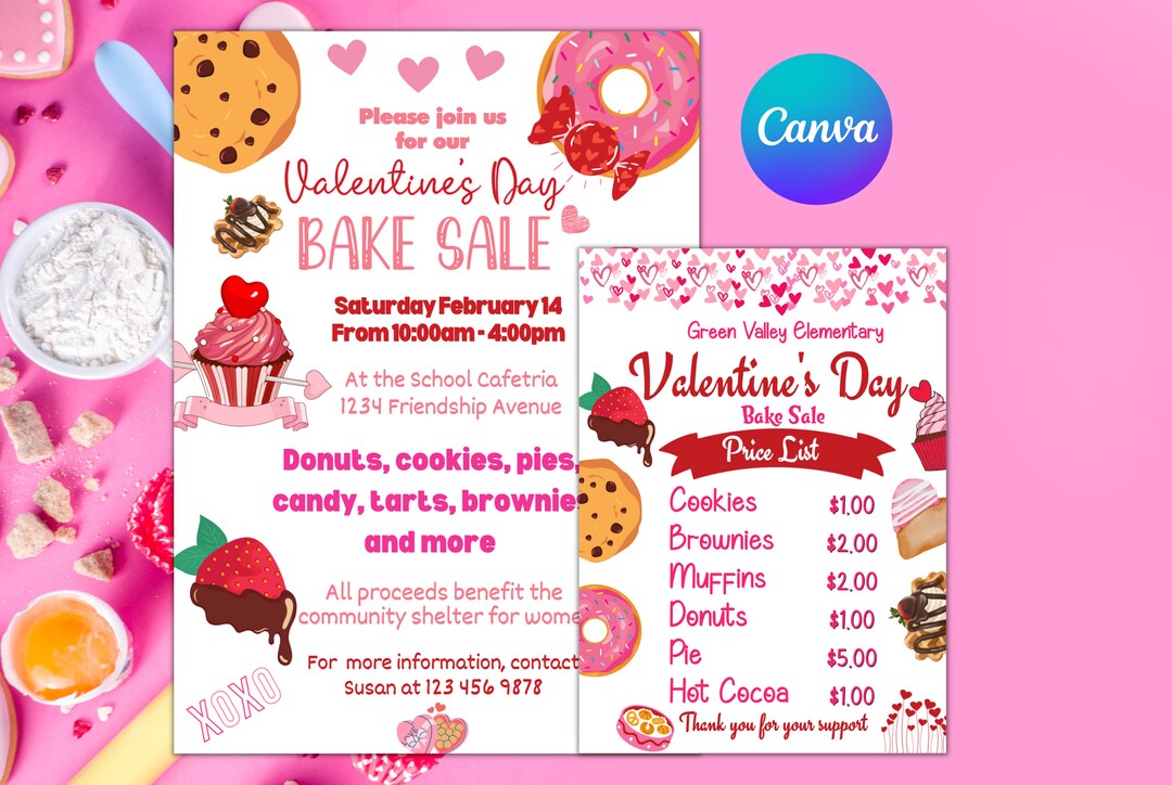 Valentine's Day Bake Sale Editable Price List, Instant Download Bake ...