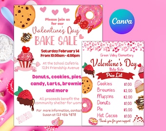 Valentine's Day Bake Sale Editable Price List, Instant Download Bake ...