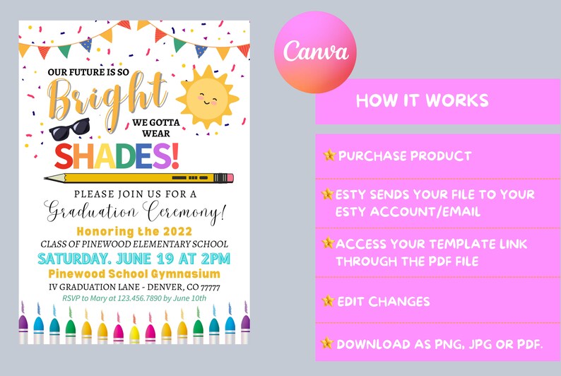 EDITABLE Kindergarten Graduation Invitation, Preschool Pre K Graduation ...