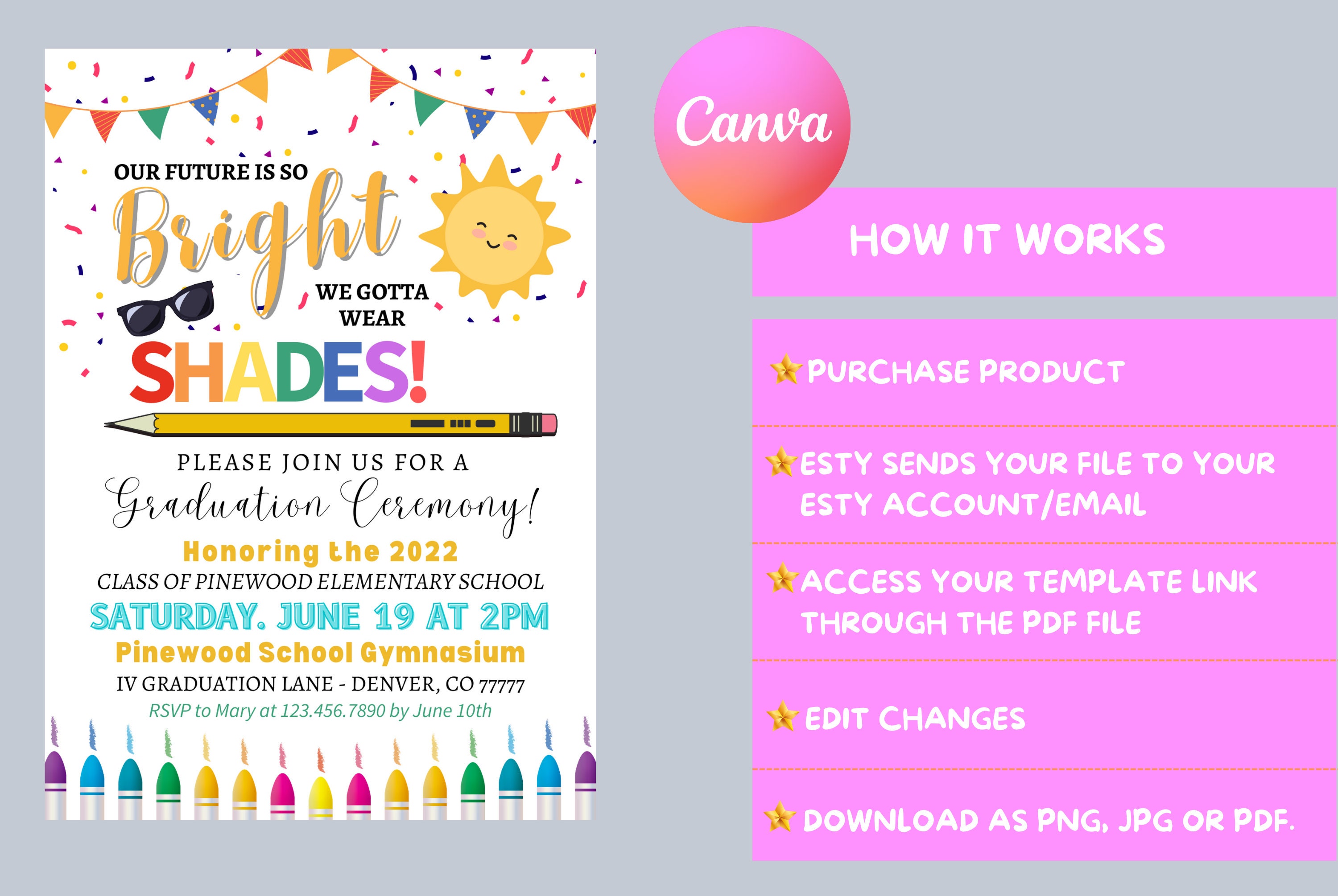 EDITABLE Kindergarten Graduation Invitation, Preschool Pre K Graduation ...
