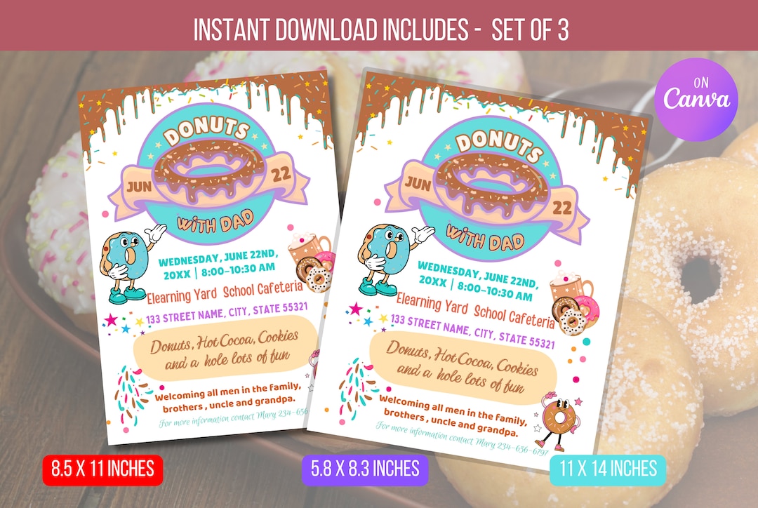 EDITABLE Donuts With Dad Flyer, Printable Donuts With Dad Invitation ...