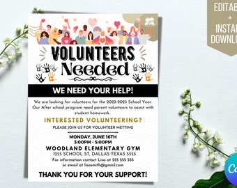 EDITABLE Volunteer Recruitment Flyer, Printable Handout, School ...