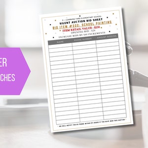 EDITABLE Silent Auction Bid Sheet Template, Auction Sign up Sheet ...