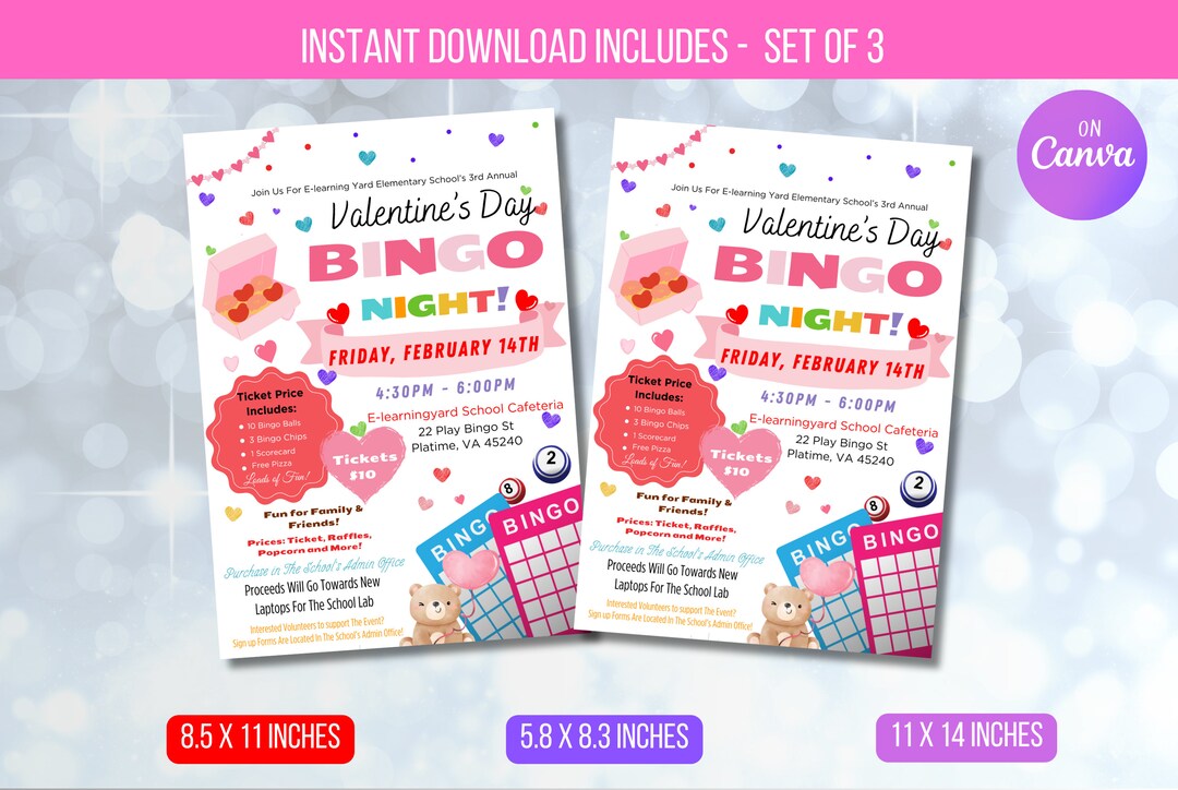 EDITABLE Valentine Bingo Night Flyer, Bingo Night Flyer, School ...