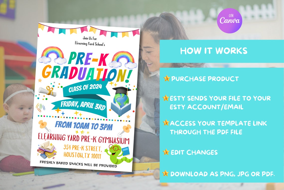 EDITABLE Preschool Graduation Invitation, Celebration Graduation Invite ...