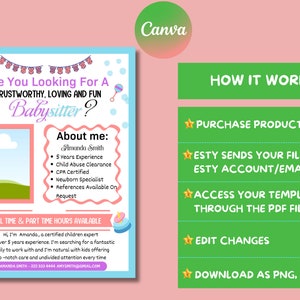Editable Babysitter Flyer, Childcare Services Community Caretaker ...