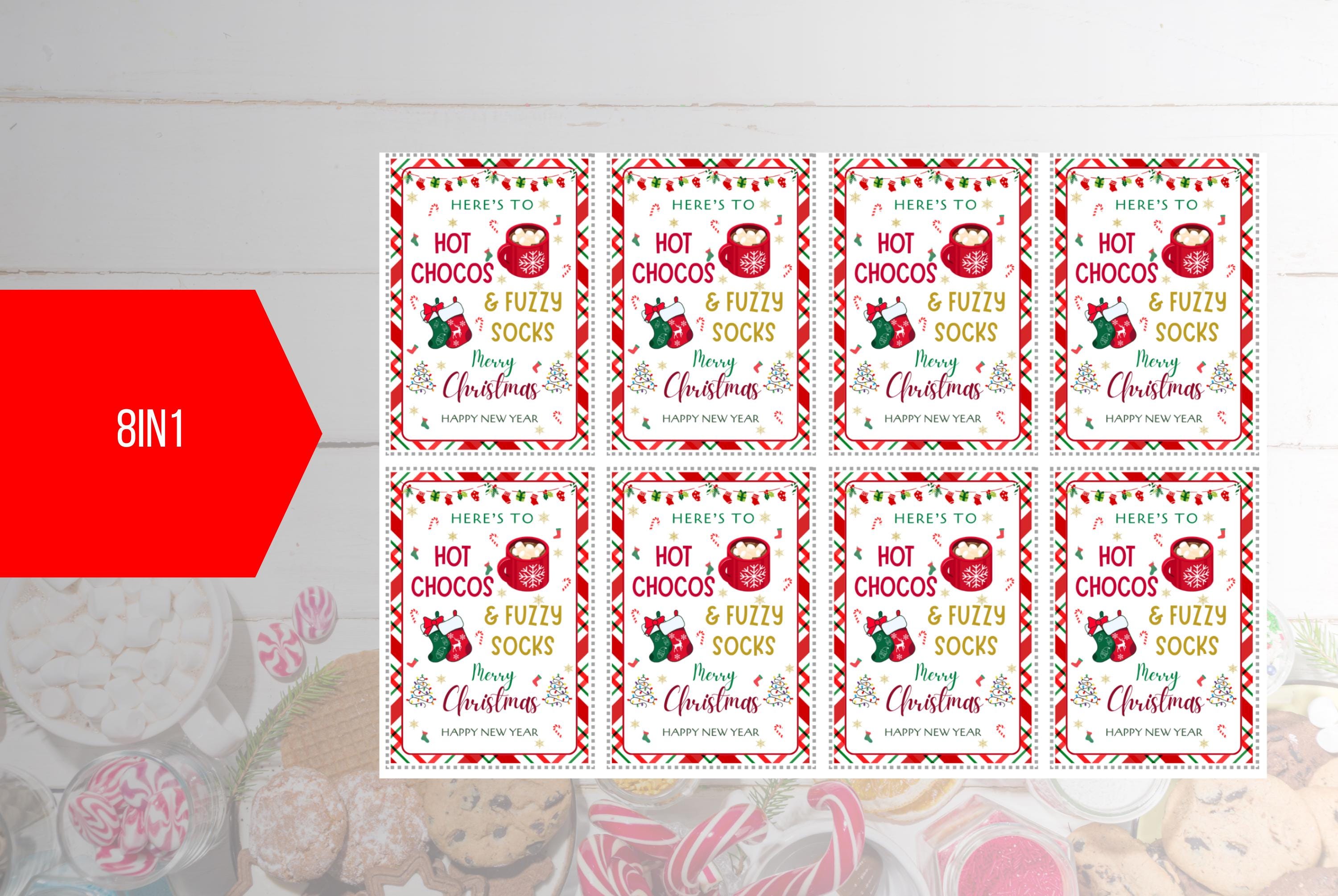 EDITABLE Hot Chocs & Fuzzy Socks Tag, Christmas Gift Tag, Hot Chocolate ...
