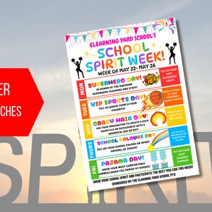 EDITABLE School Spirit Week Flyer, School Spirit Week Poster, Spirit ...