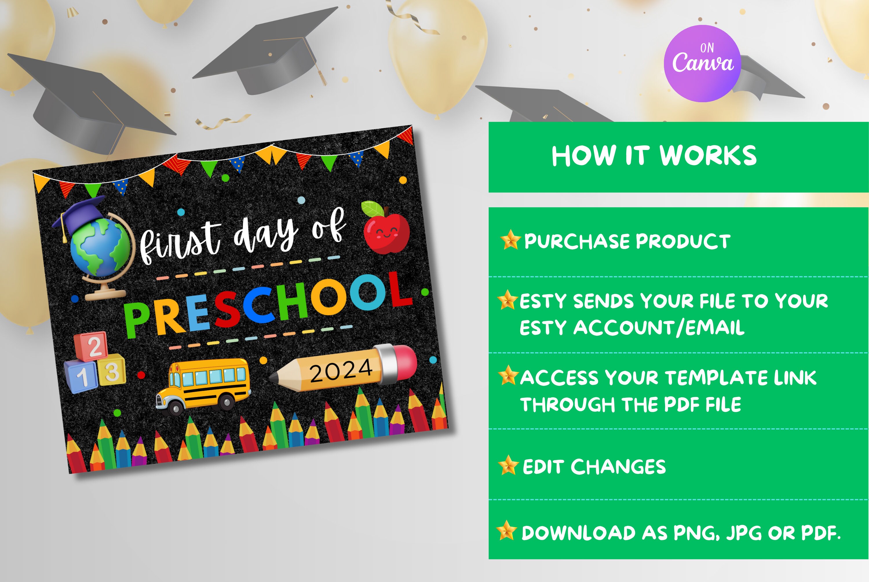 EDITABLE First Day of Preschool, First Day of School Chalkboard Sign ...
