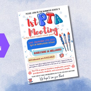 EDITABLE PTA Meeting Handout Flyer, School Information Meeting Flyer ...