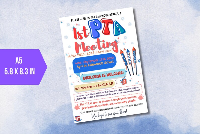 EDITABLE PTA Meeting Handout Flyer School Information Meeting - Etsy