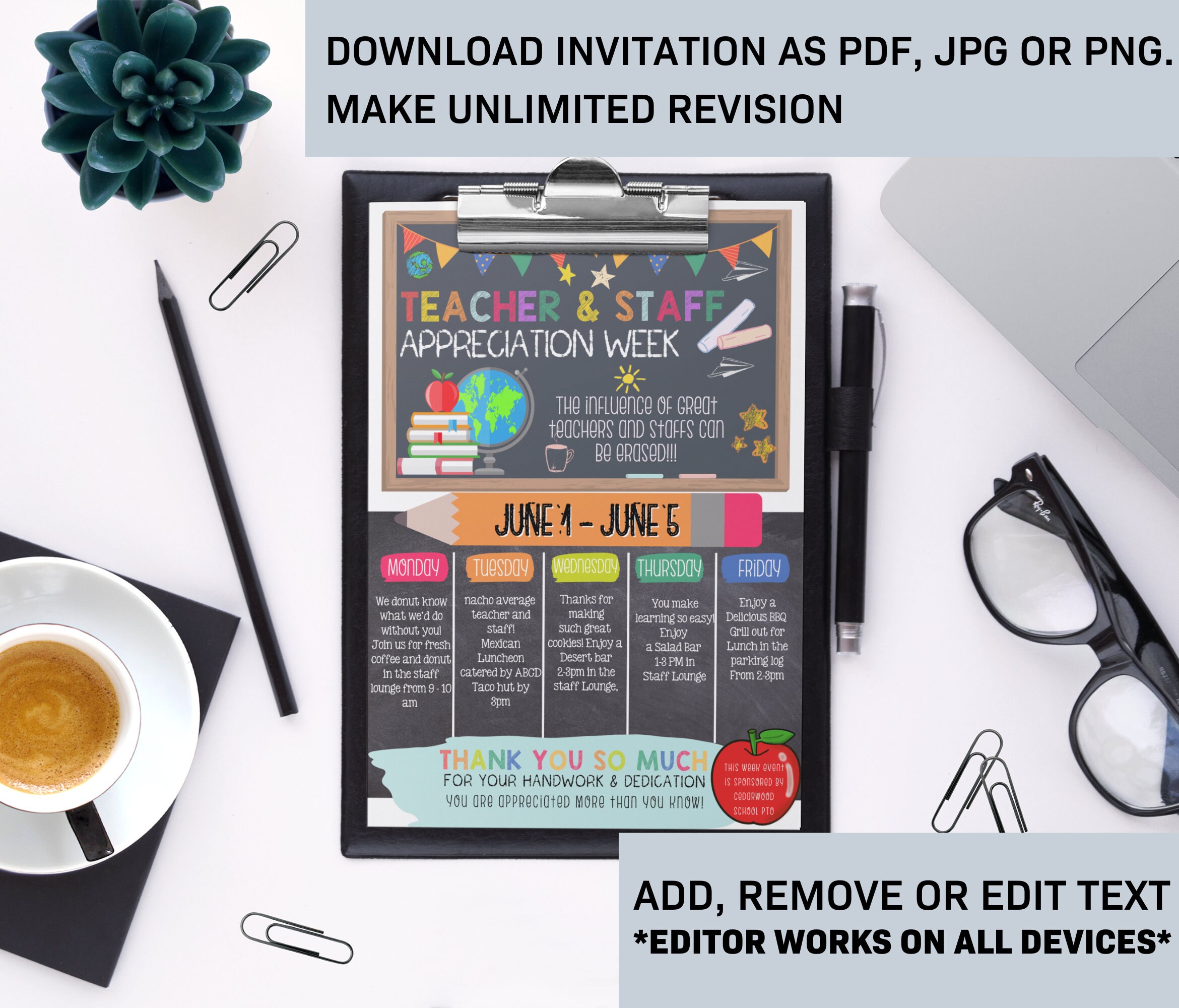 Teacher Appreciation Staff Invitation Editable School Lunch - Etsy