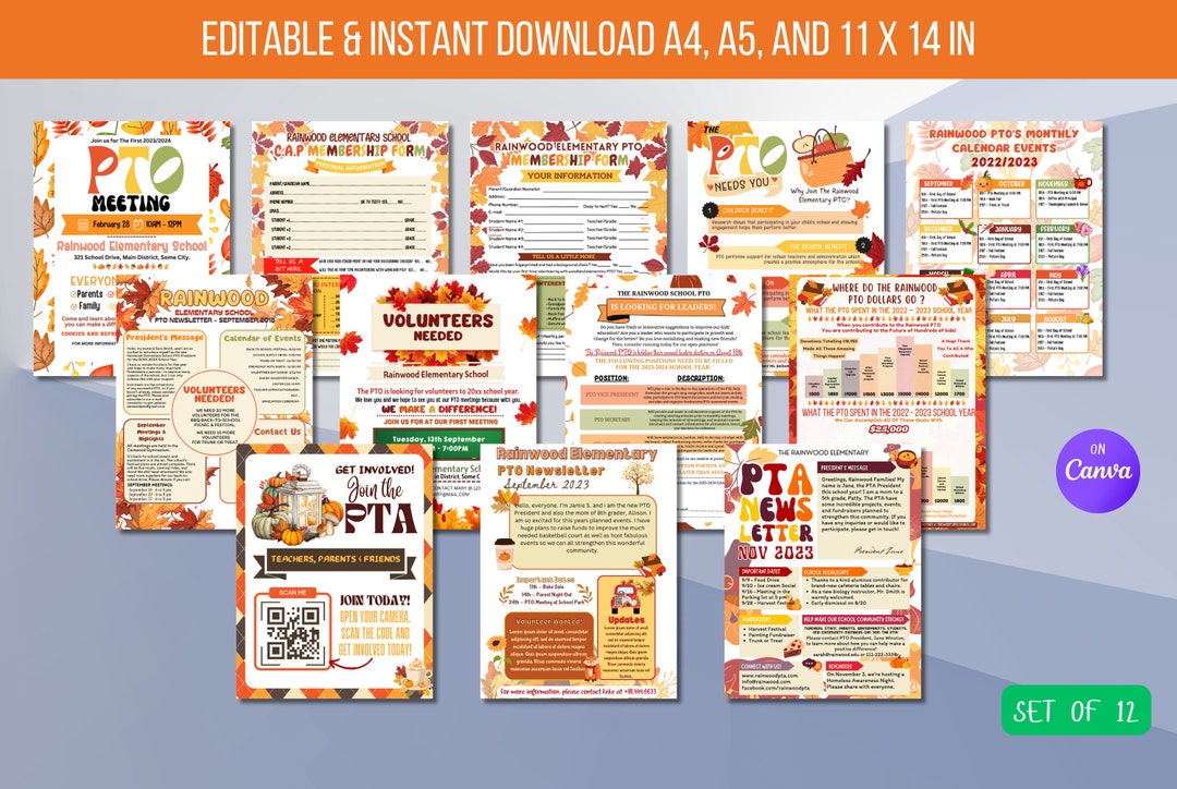 EDITABLE PTO Flyer Bundle, Printable School PTO Information Forms ...