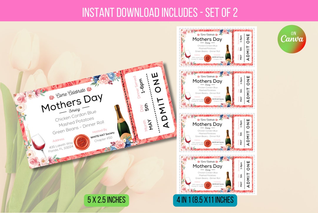 EDITABLE Mother's Brunch Ticket Template, Mothers Day Brunch Invitation ...